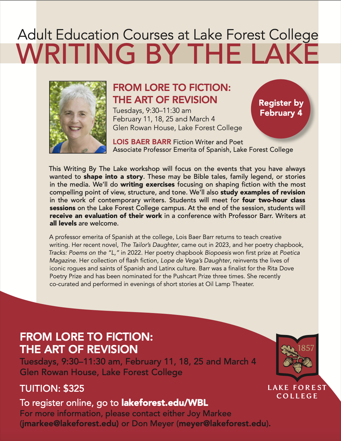 Registration Deadline for Writing by the Lake seminar | Lake Forest College